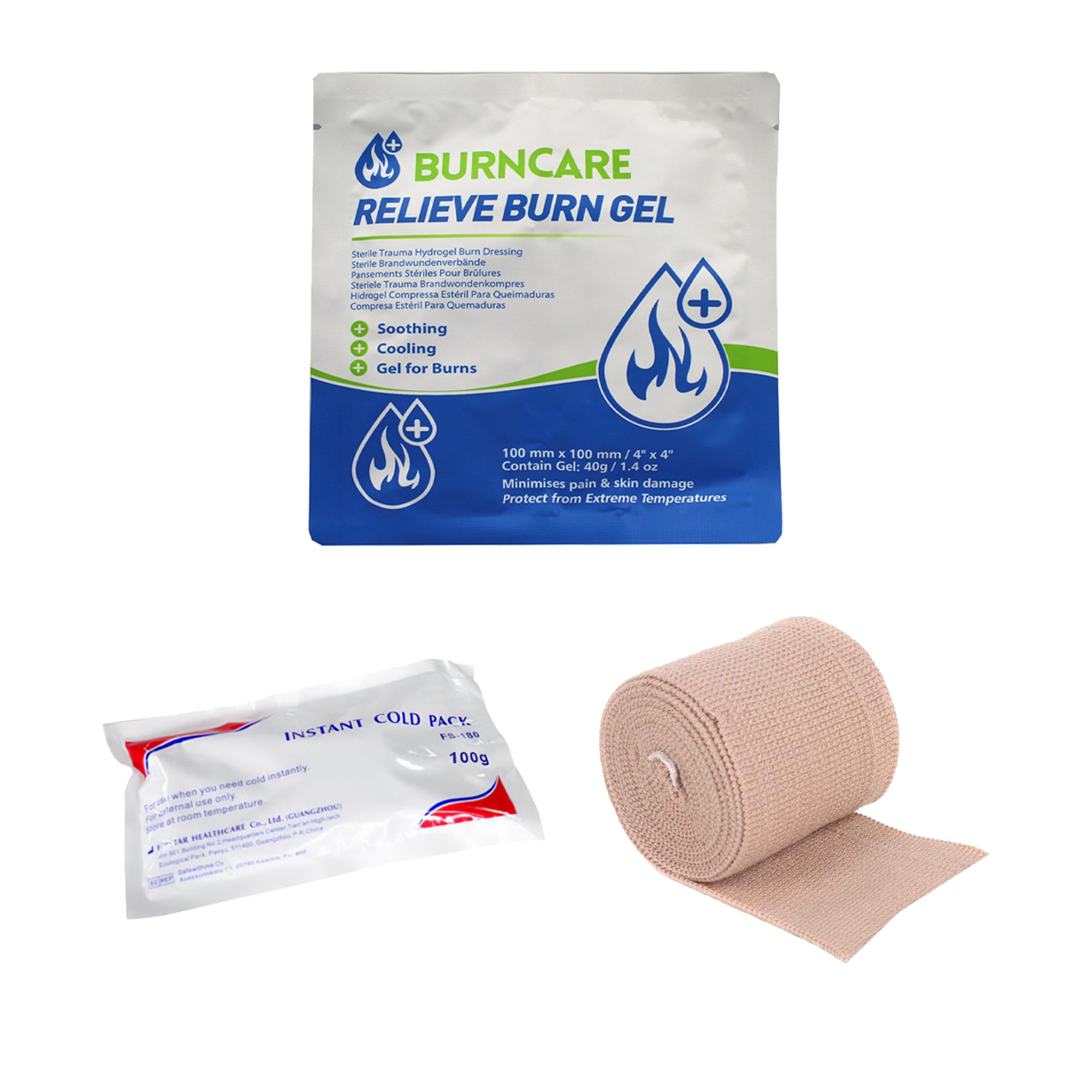 Burncare Relieve Burn Gel + Instant Cold Compress + Adhesive Elastic B