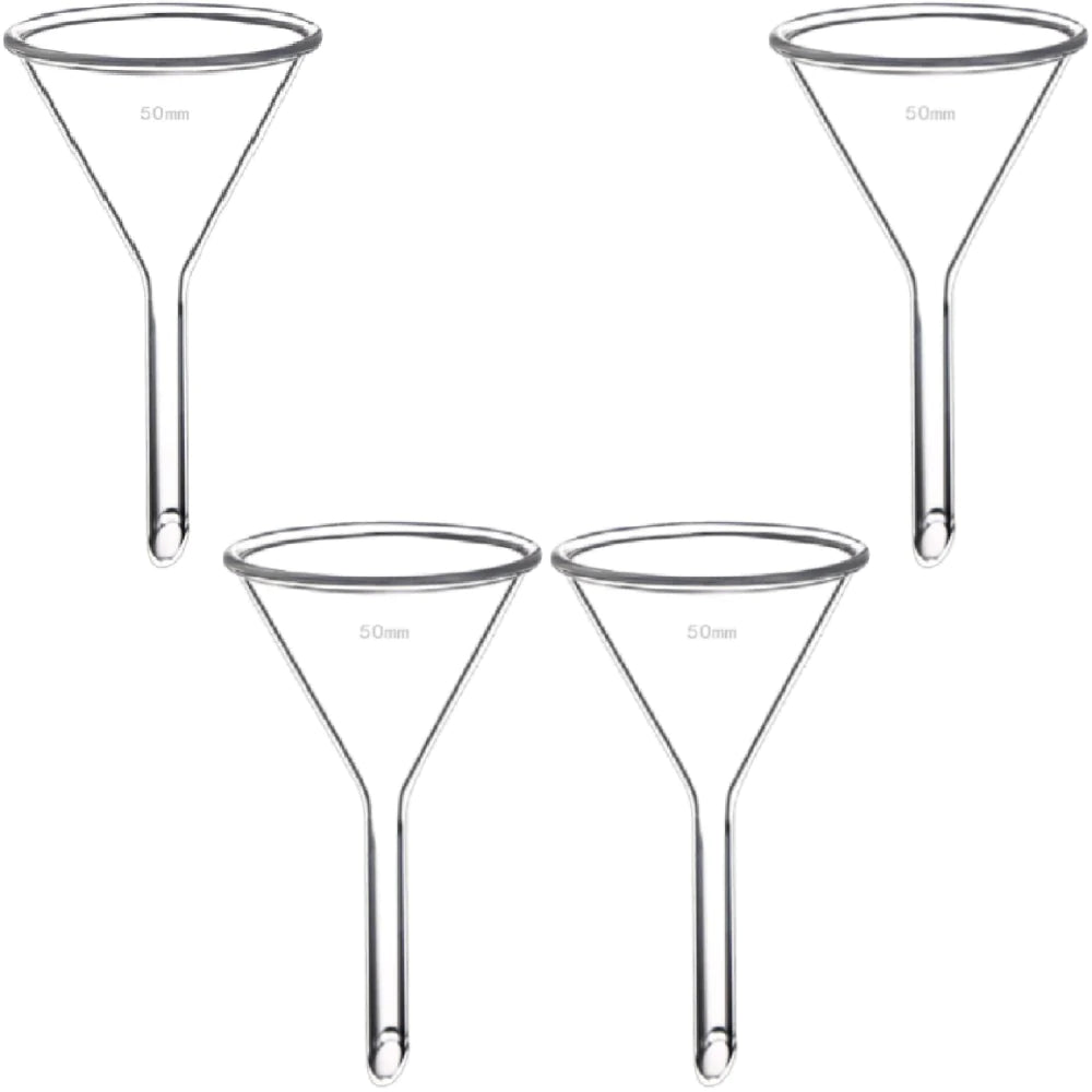 Set of 4 Heavy-Duty Borosilicate Glass Funnels - 50mm x 50mm Diameter