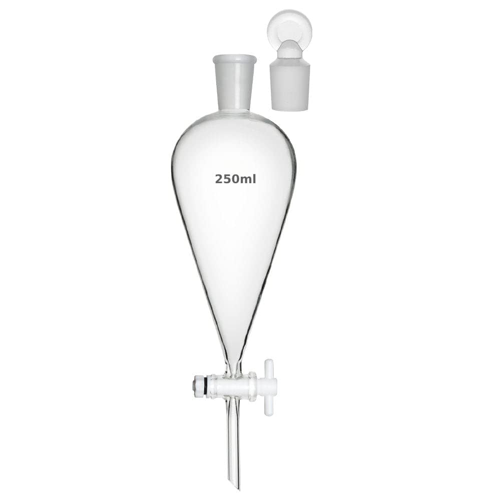 250ml Capacity Glass Conical Separatory Funnel with ground glass stopp