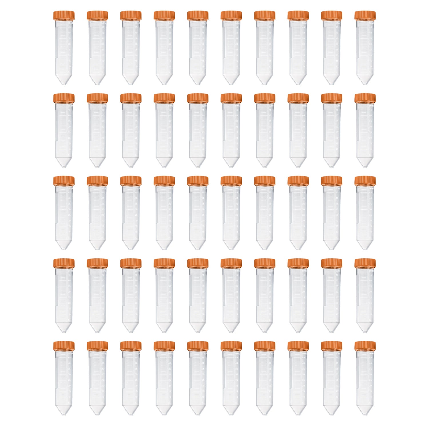 50pcs Conical Plastic Centrifuge Test Tubes 50ml | PP Material