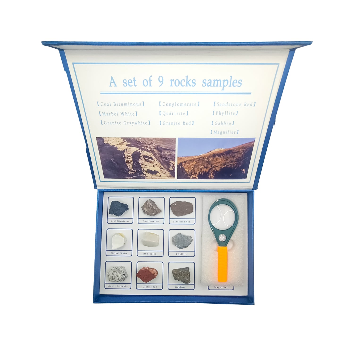 Set of 9 Rock Samples with Box