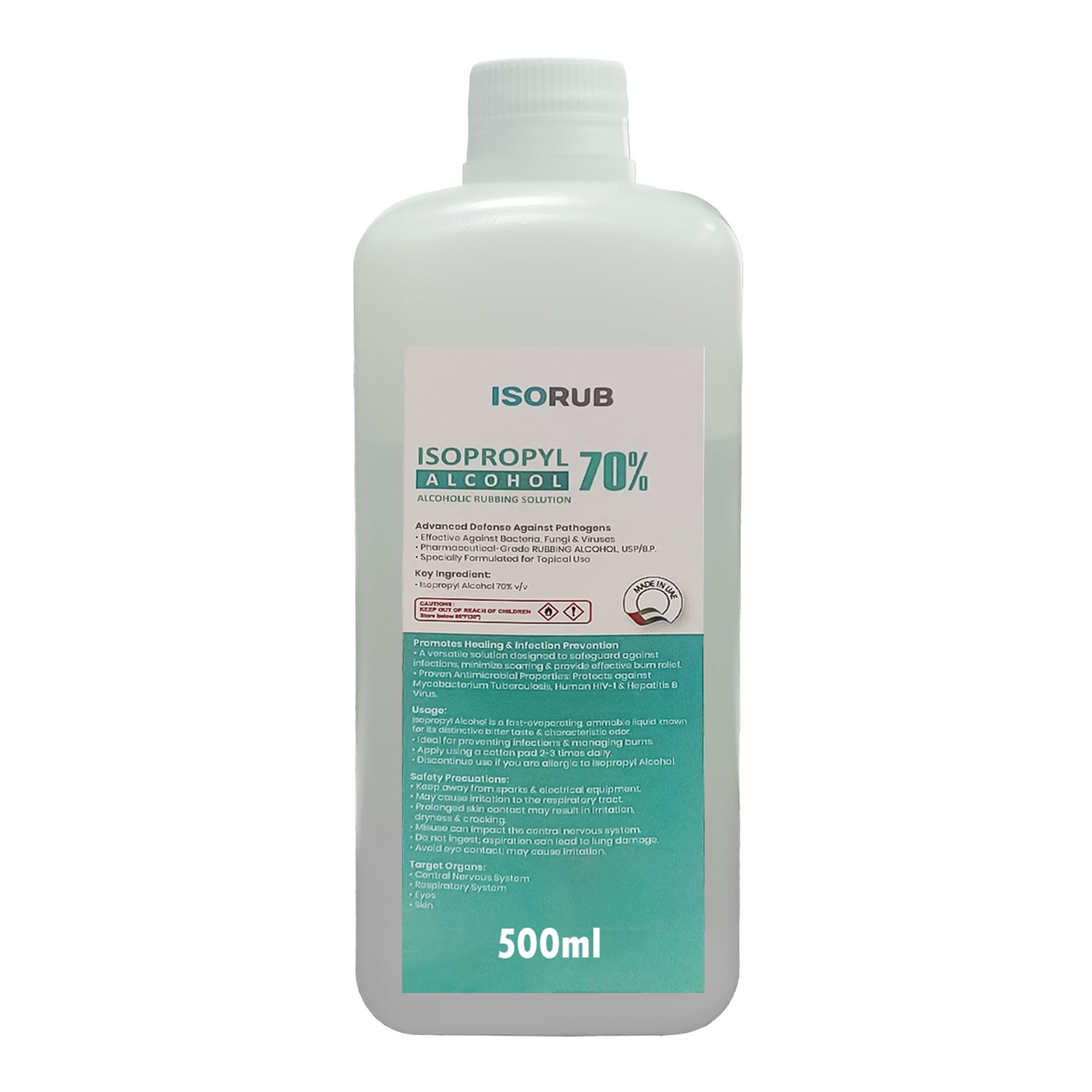 Isopropyl Alcohol 70% Solution | 500ML | Pharmaceutical-Grade Rubbing