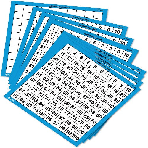 Laminated Hundred Boards, Dry Erase Counting Aid, Set of 10
