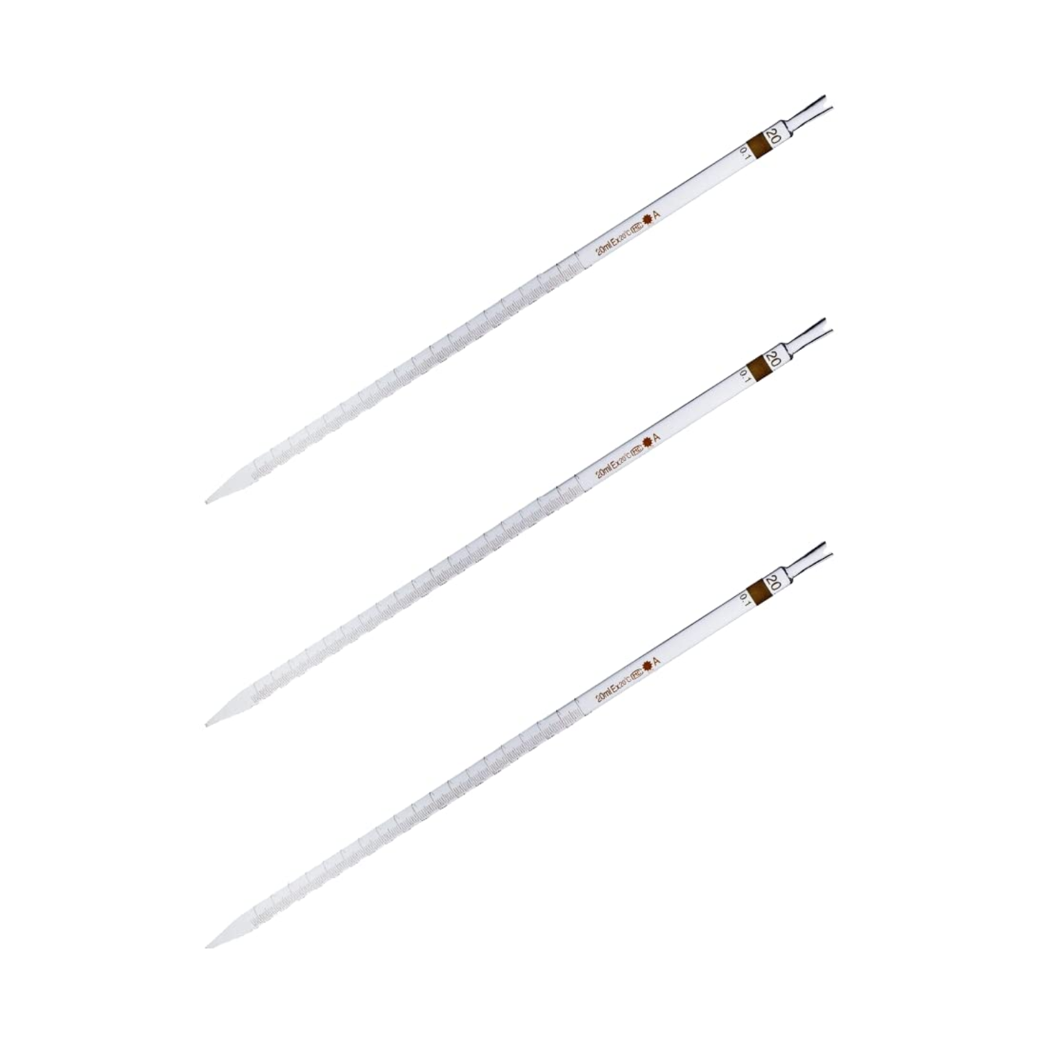 Set of 3 Heavy Duty Glass Graduated Pipette 20ml Capacity.